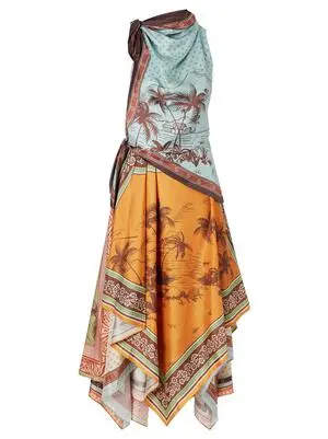 ALEMAIS Alberta Draped Printed Silk-twill Midi Dress - Multi