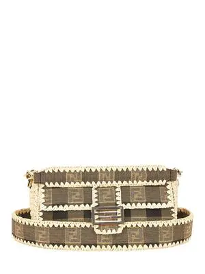 Fendi Pequin Baguette Shoulder Bag Beige