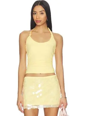 SNDYS. Lexie Twist Halter Tank Top - Lemon