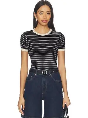 Enza Costa Cotton Stripe Classic Short Sleeve Tee - Black