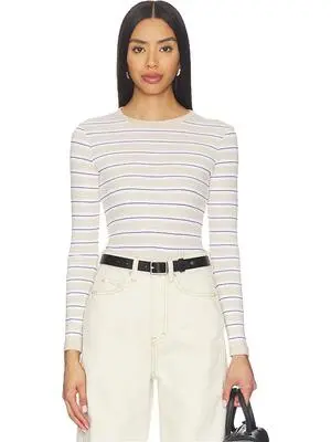 Enza Costa Cotton Stripe Classic Long Sleeve Tee - Beige