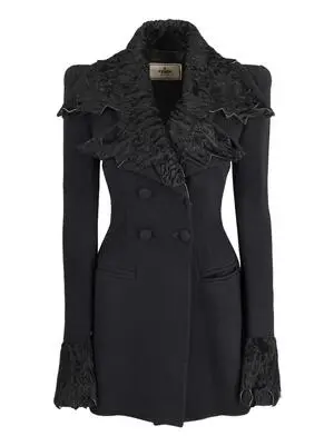 Fendi Ruffled Double-breasted Coat - Black