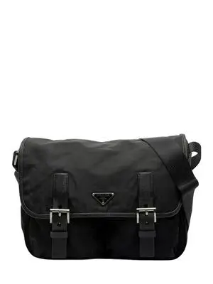 Prada 2000-2013 Tessuto Double Buckle Messenger Crossbody Bag - Black
