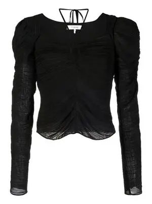 FRAME Gathered Keyhole Tie-neck Top - Black