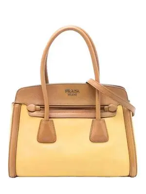 Prada Saffiano Leather Trimmed Leather Satchel - Brown