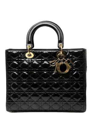 Dior Lady Large Patent Cannage Satchel - Black