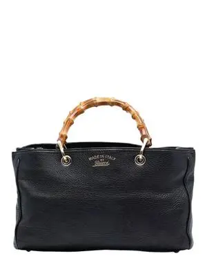 Gucci Calfskin Bamboo Shopper Satchel - Black