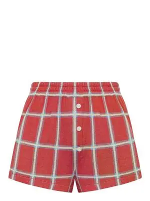 Guest In Residence Checked Shorts With Button Detail - Red