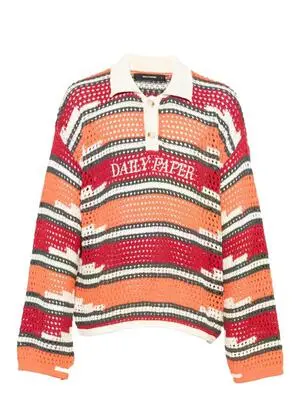 DAILY PAPER Striped Open-knit Polo Sweater - Red