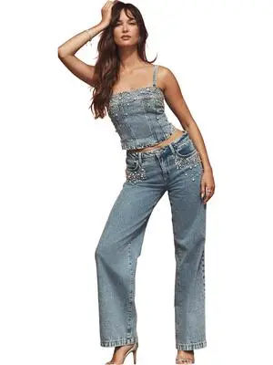 L'AGENCE L'AGENCE Scottie Embellished Wide-Leg Jeans