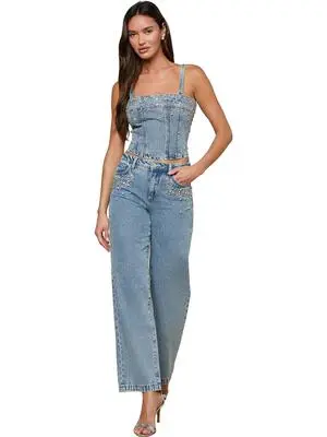 L'AGENCE L'AGENCE Scottie Embellished Wide-Leg Jeans