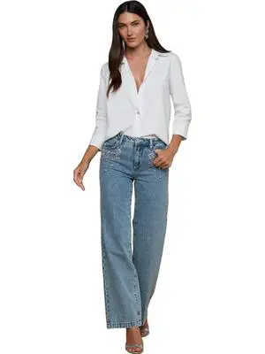 L'Agence L'AGENCE Scottie Embellished Wide-Leg Jeans Malibu