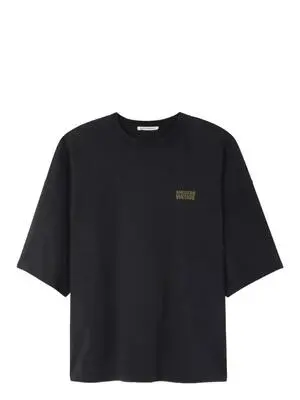 American Vintage Gixy Drop-shoulders Logo-detail Cotton T-shirt - Black