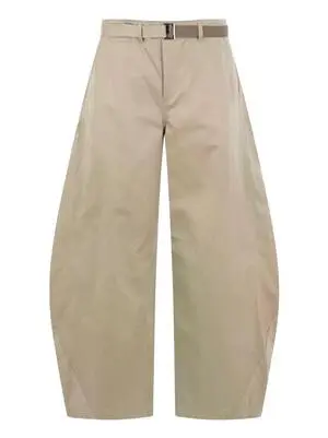 Sacai Belted Wide-leg Cotton Trousers - Neutrals