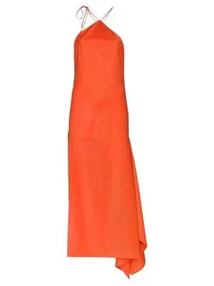 Matériel Asymmetric Hem Halter Dress - Orange