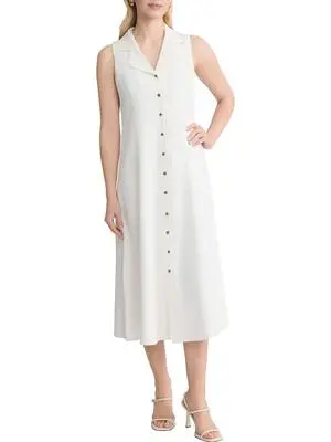 Jones New York Sleeveless Linen Blend Midi Shirt Dress - Natural White