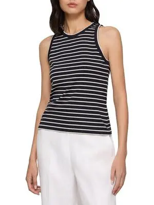 Lafayette 148 New York Stripe Rib Stretch Cotton Racerback Tank - Ink Multi