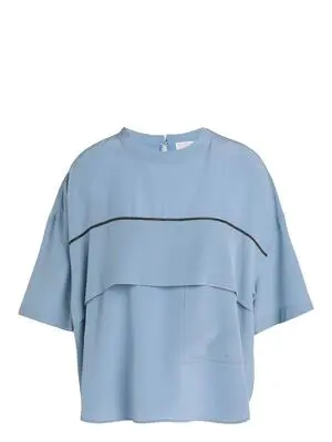 Brunello Cucinelli Bead-embellished Layered Silk Top - Light Blue