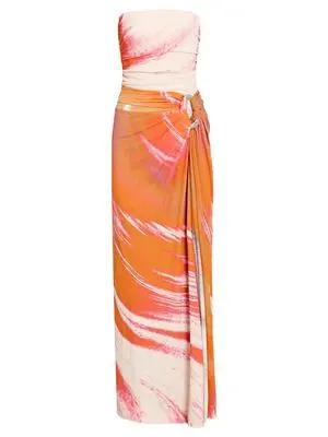 Simkhai Emma Strapless Printed Maxi Dress Orange