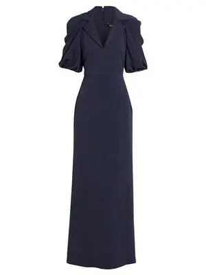 Badgley Mischka Draped Crepe Gown - Navy