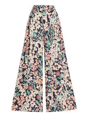 Agua Bendita Marea Danza Floral-print Wide-leg Pants - Navy