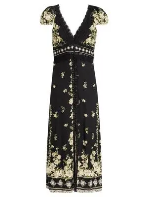 Alice + Olivia Lace-trimmed Floral-print Crepe Midi Dress - Black