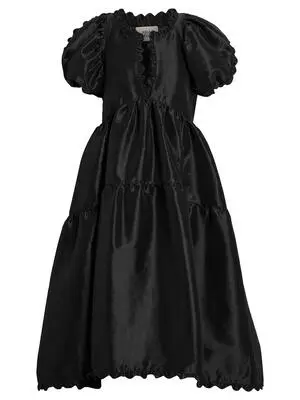 KIKA VARGAS Leana Tiered Taffeta Midi Dress - Black