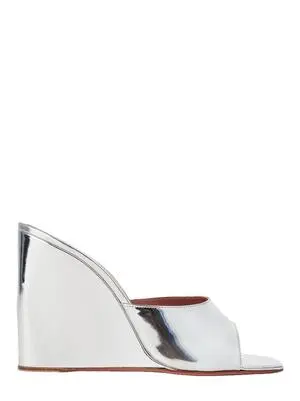 Amina Muaddi Lupita Mirrored-leather Wedge Mules - Silver