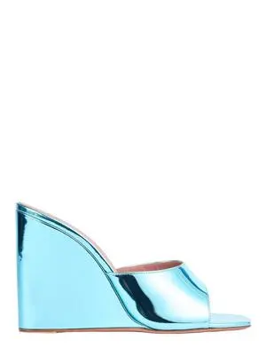 Amina Muaddi Lupita Mirrored-Leather Wedge Mules Turquoise