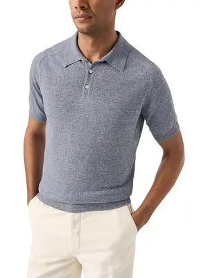 Eton Linen Blend Knit Polo Shirt - Dark Blue