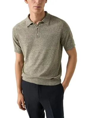 Eton Linen Blend Knit Polo Shirt Medium Green