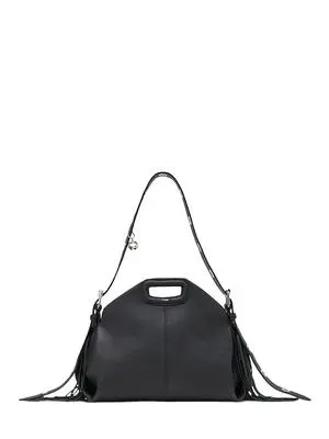 Maje Miss M Leather Crossbody Bag With Fringes - Black
