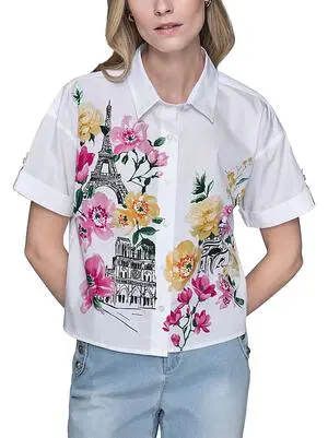 Karl Lagerfeld Paris Floral Paris Poplin Shirt - White