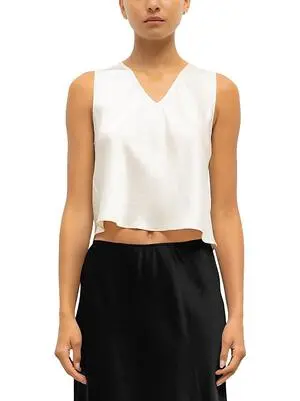LESET Barb V Neck Shell - Creme