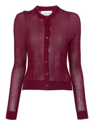 Eric Bompard Ribbed Knit Sheer Cardigan - Red