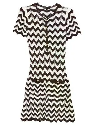Maje Maje Two-Tone Chevron Crochet Mini Dress Brown