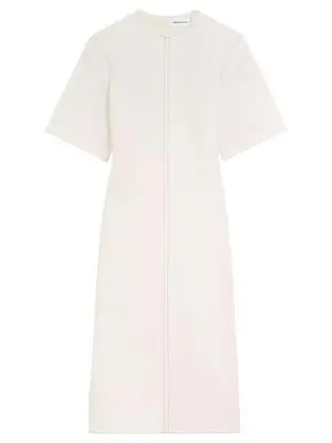 AMI Paris Cotton Long Fitted Dress With Short Flared Sleeves - Neutrals