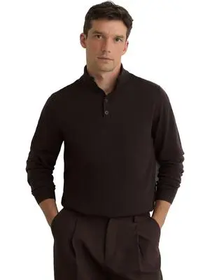 REISS Farnham Wool Half-button Funnel Jumper - Chocolate Brown