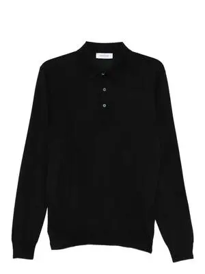 GRAN SASSO Long-sleeve Buttoned Polo Shirt - Black