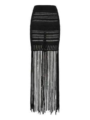 LANEUS Knitted Fringe Maxi Skirt - Black