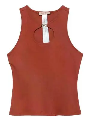 TWINSET Keyhole Ribbed Top - Brown