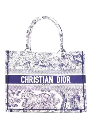 Dior Book Embroidered Canvas Medium Tote Bag Blue