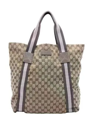 Gucci GG Canvas Web Tote Bag Brown