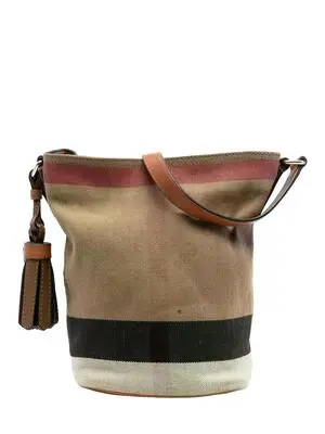 Burberry Mini Mega Check Ashby Tassel Bucket Bag - Brown