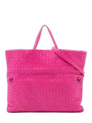 Bottega Veneta Nappa Intrecciato Fold Over Tote Satchel - Pink