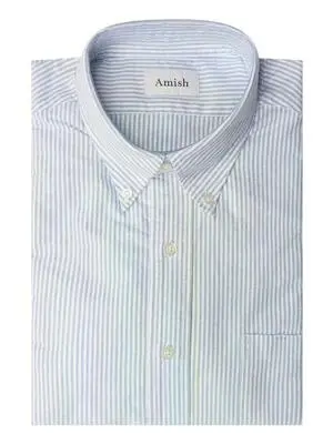 AMISH SUPPLIES Striped Chest-pocket Shirt - Blue