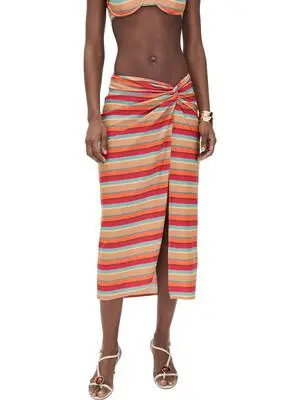 Ramy Brook Striped Knit Midi Skirt - Flame Glitter Stripe