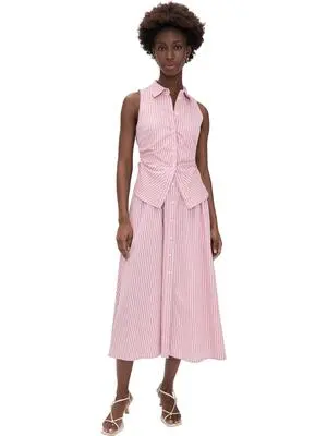 Tanya Taylor Hannah Stripe Midi Dress - Vintage Rose/optic White
