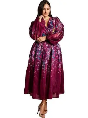 Coast Floral Organza Midaxi Dress - Plum