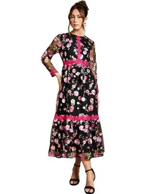 Coast Embroidered Floral Midi Dress - Black